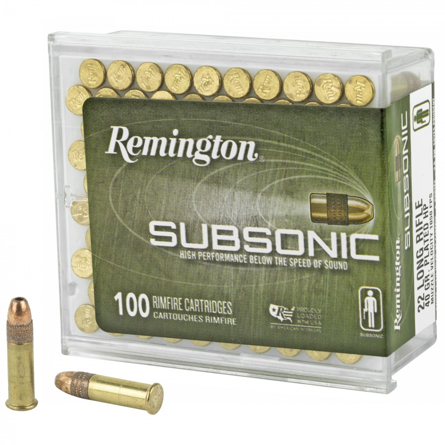 Remington, Subsonic, 22 LR, 40 Grain, Copper Plated Hollow Point, 100 ...
