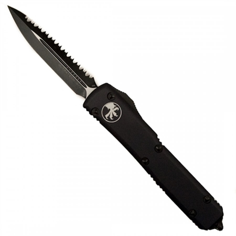 Microtech Ultratech D/E Black Tactical Double Edge Full Serrated 122-3T ...