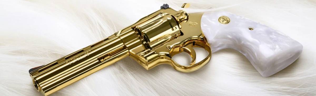 Colt, Limited Edition, Python, 24K Gold, 357 Magnum, with 5" Barrel. Features a 24K Gold Frame ...