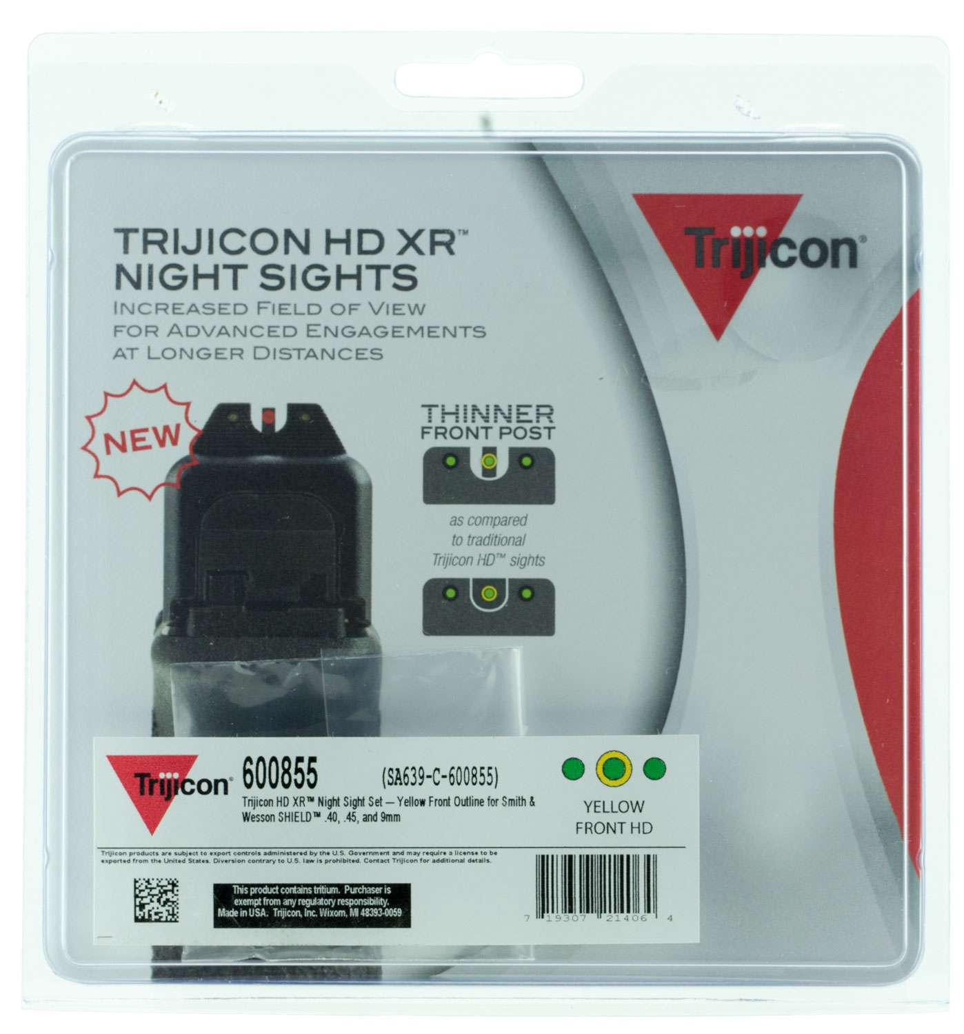 Trijicon 600855 HD Night Sights S&W M&P Shield Yellow | NJG